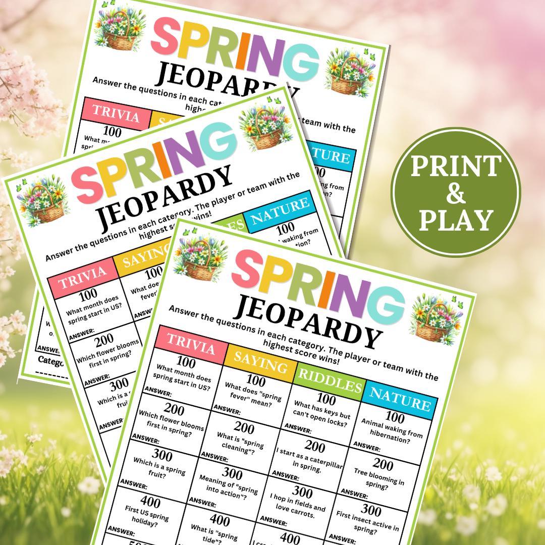 Spring Jeopardy Game, Printable Party Activity, Spring Games, Spring ...