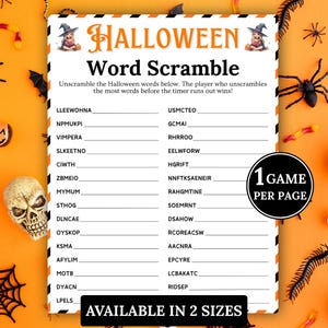 Halloween Word Scramble Game, Printable Halloween Party Games, Word ...