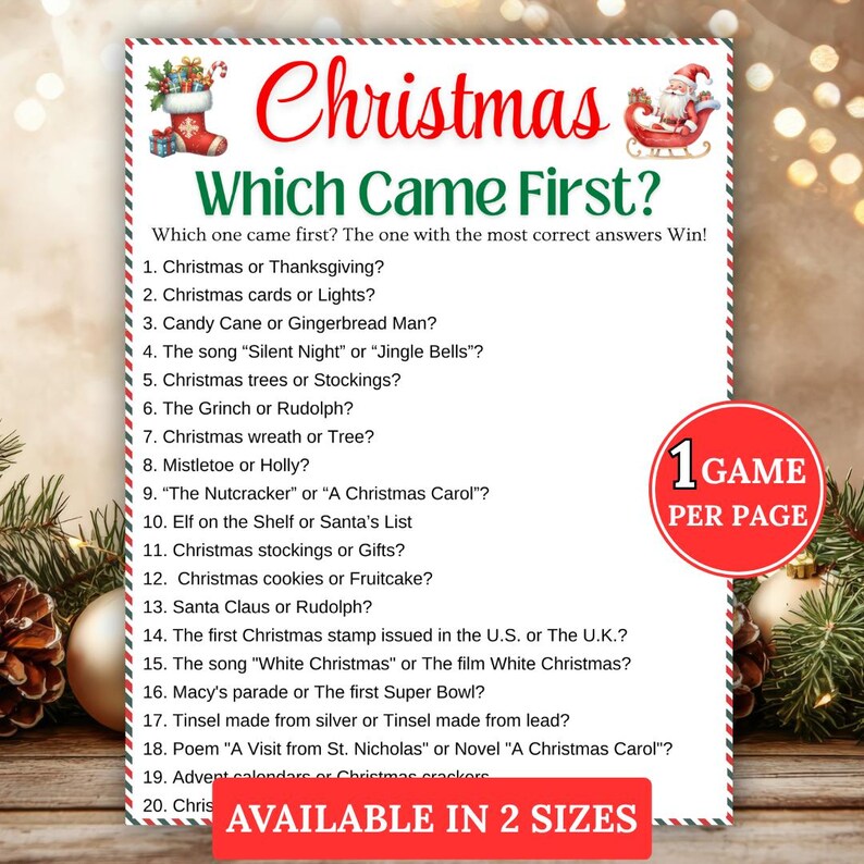 Christmas Which Came First Game, Christmas Trivia Quiz, Printable ...