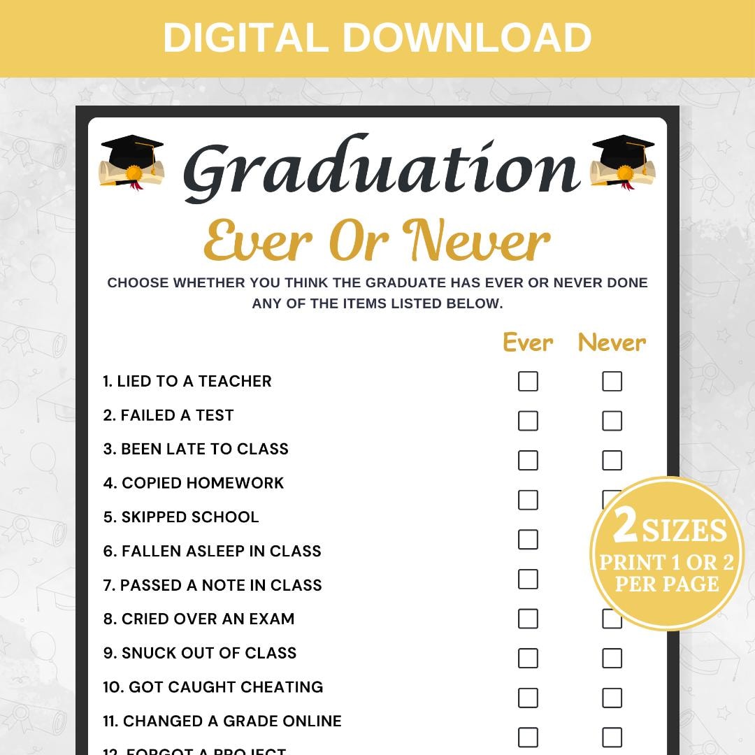 Graduation Party Games Never Have I Ever, Grad Party Games, Fun ...