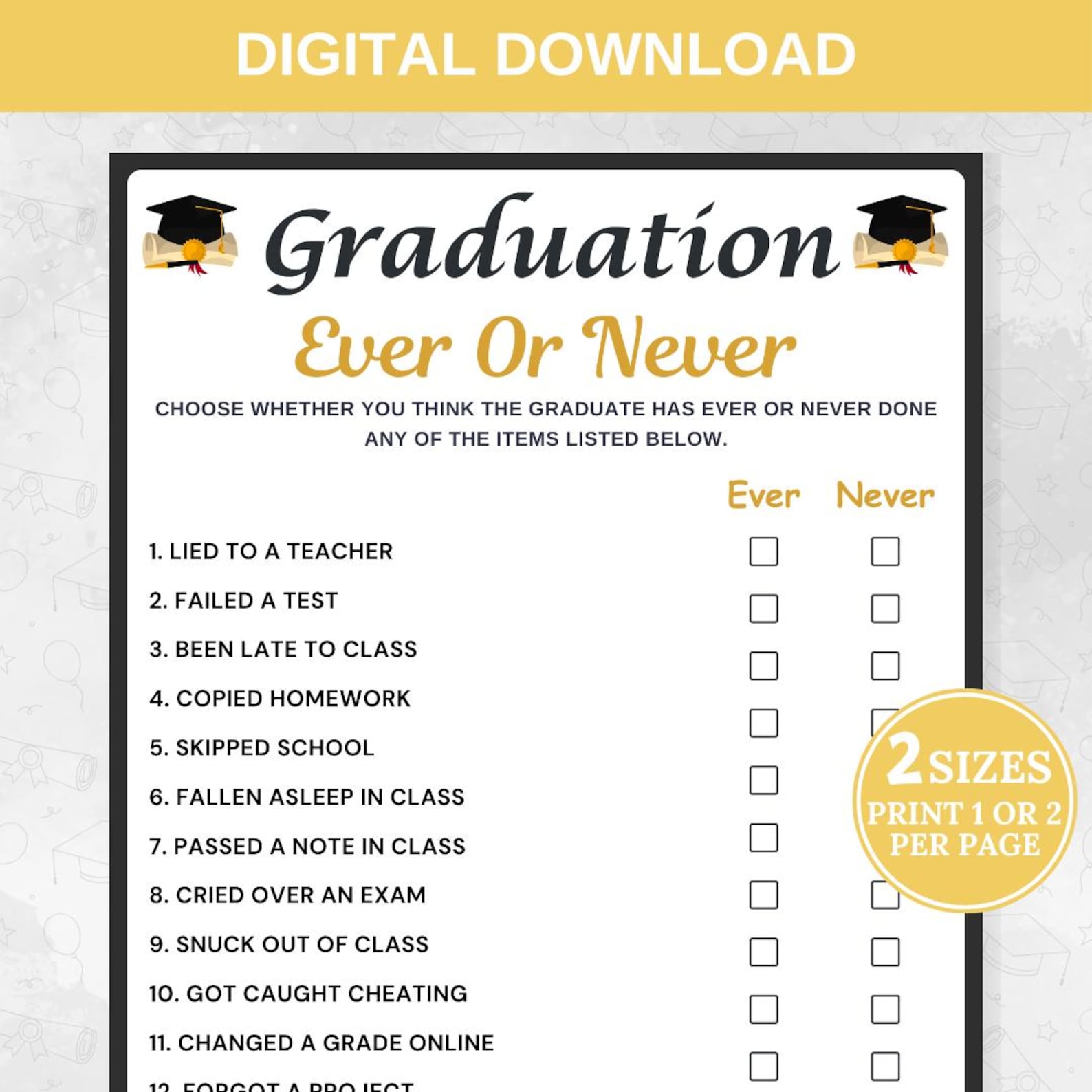 Graduation Party Games Never Have I Ever, Grad Party Games, Fun ...