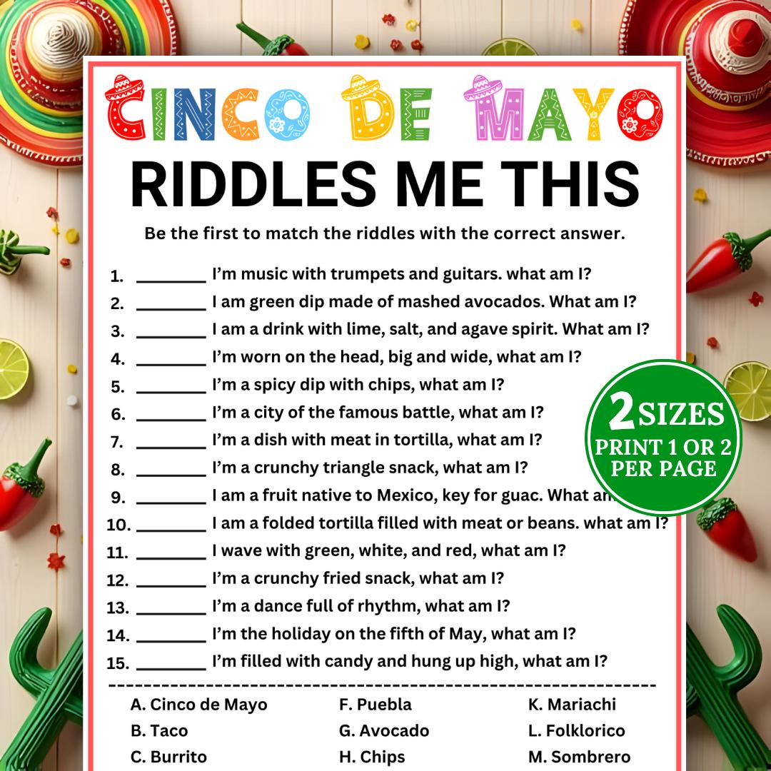 Cinco De Mayo Riddles Game, Riddle Me This, Fiesta Game, Fiesta Party ...