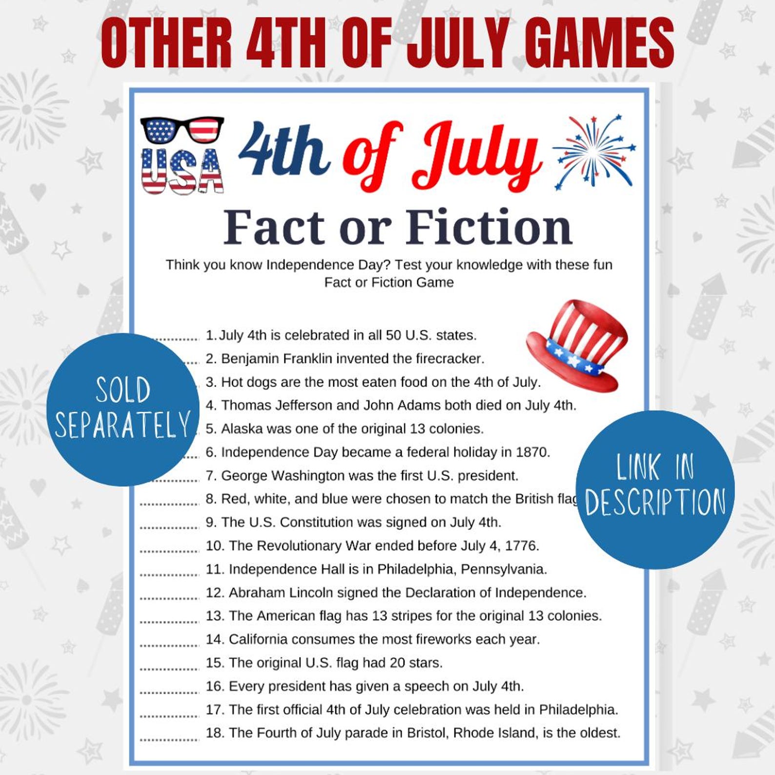 4th of July Riddle Game, Printable 4th of July Party Games, Patriotic ...