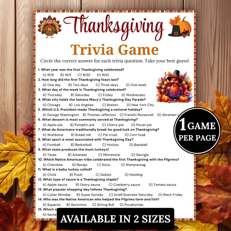 Thanksgiving Trivia Game, Printable Thanksgiving Game, Fall Games ...