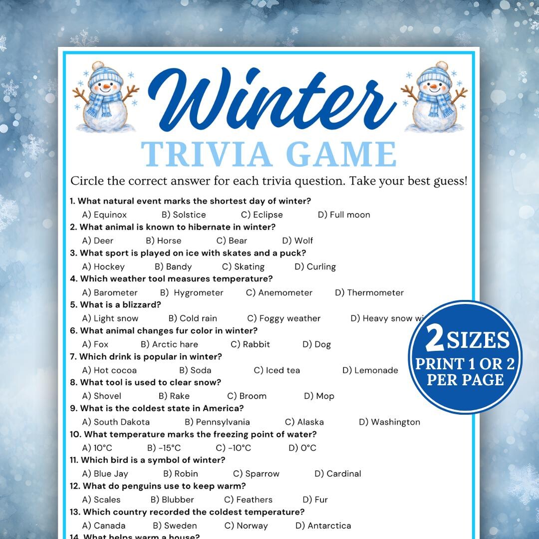 Winter Trivia Game, Holiday Trivia, Printable Winter Game, Winter Party ...