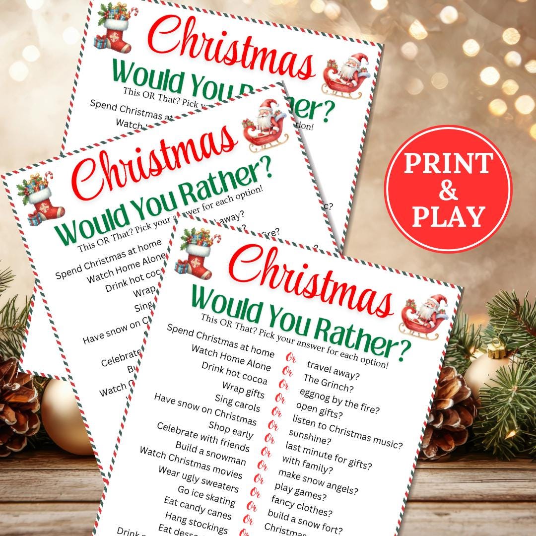 Christmas This or That Game, Printable Would You Rather Game, Party ...