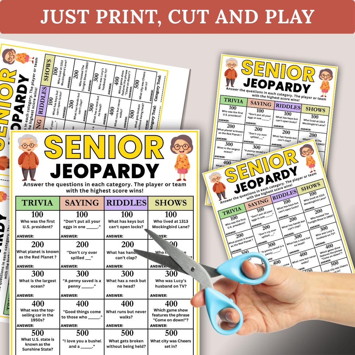 Senior Jeopardy Game, Games for Senior Citizens, Senior Activity ...