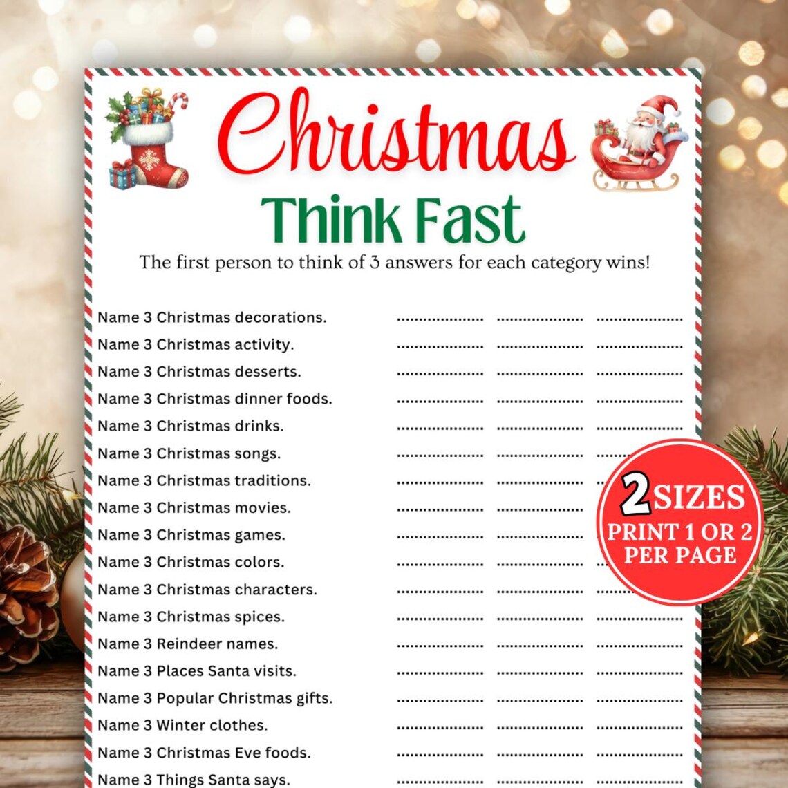 Christmas Think Fast Game, Think Quick Game, Christmas Trivia for Kids ...