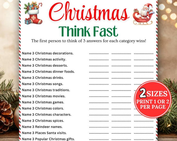 Christmas Think Fast Game, Think Quick Game, Christmas Trivia for Kids ...