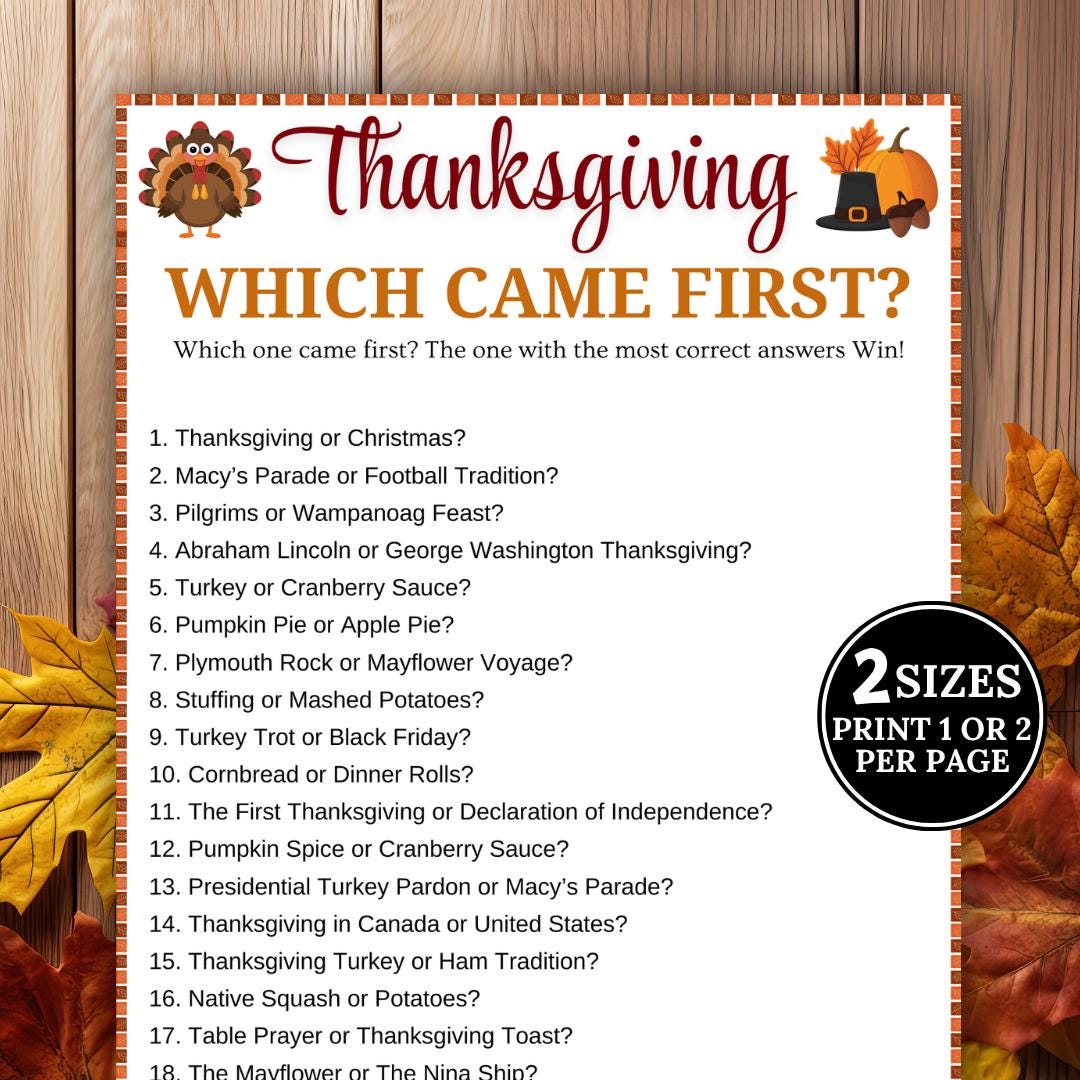 Thanksgiving Which Came First Game, Thanksgiving Trivia Game ...