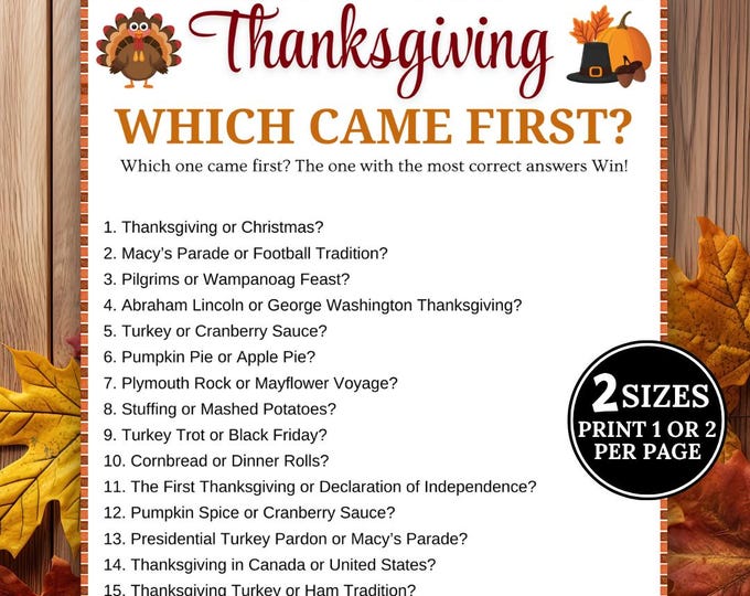 Thanksgiving Which Came First Game, Thanksgiving Trivia Game ...