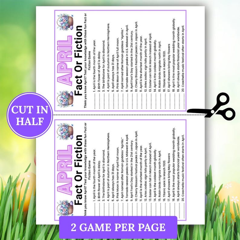 April Fact or Fiction Game, Easter Party Game, True or False, Monthly ...