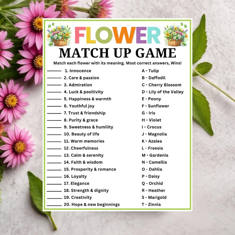 Flower Match Up, Spring Flower Trivia, Spring Games, Spring Party Game ...