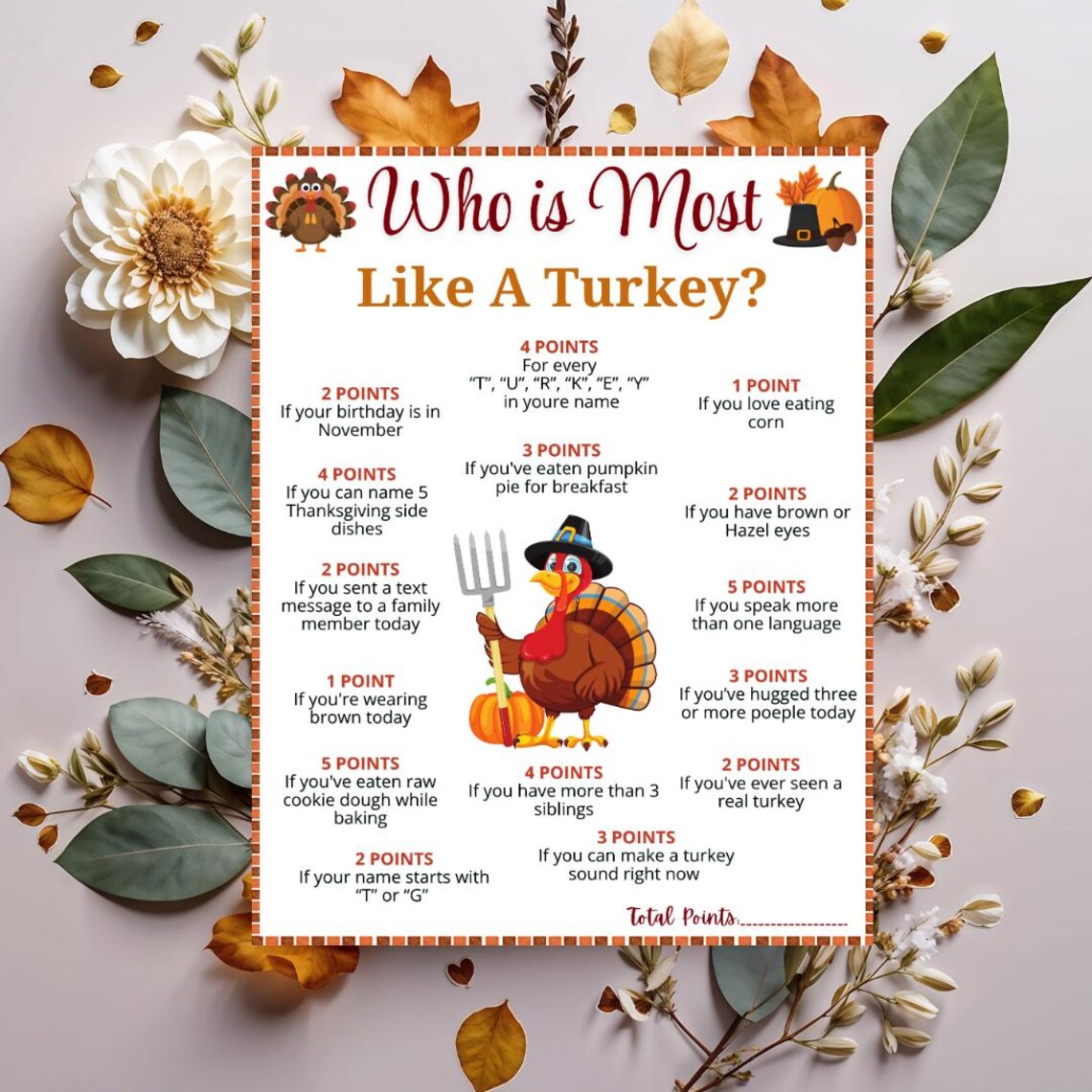 Who is Most Like a Turkey Game, Thanksgiving Game, Thanksgiving ...