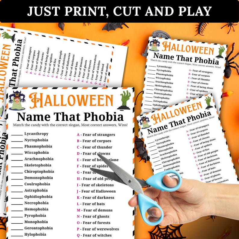 Halloween Name That Phobia Match up Game, Phobia Trivia Games, Games ...