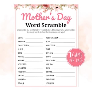 Mother's Day Word Scramble Game, Printable Mothers Day Games, Word ...