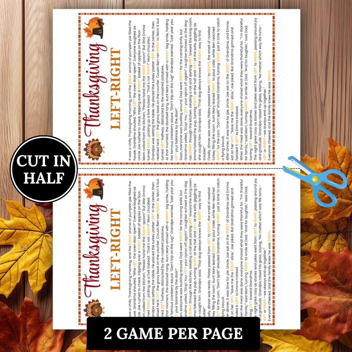 Left Right Thanksgiving Game, Pass the Prize Gift Exchange Game, Left ...