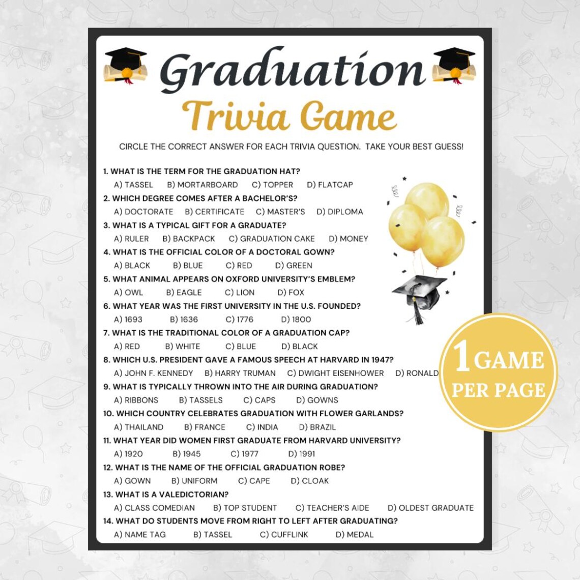 Graduation Trivia Game, Graduation Quiz Game, Printable Grad Party ...