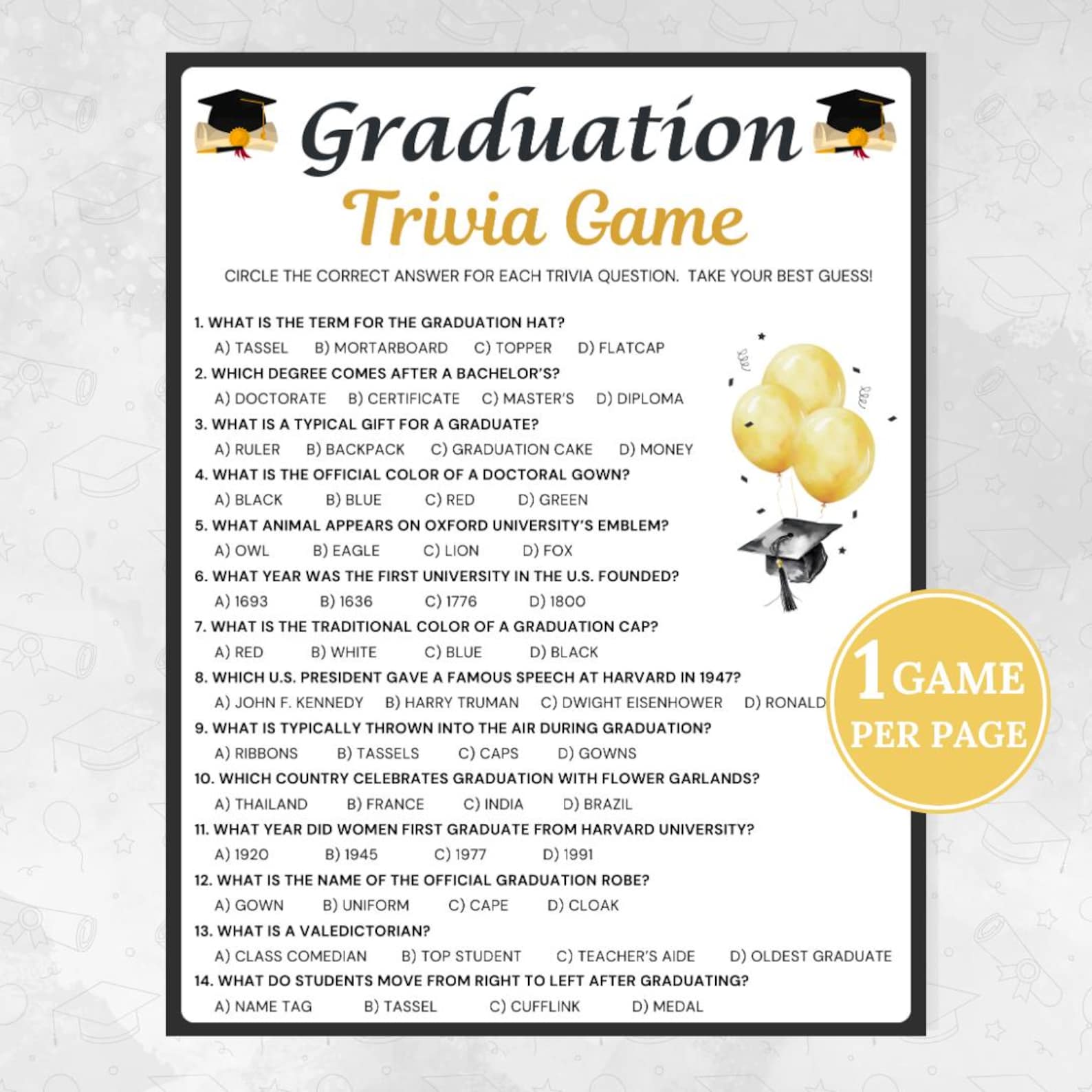 Graduation Trivia Game, Graduation Quiz Game, Printable Grad Party ...
