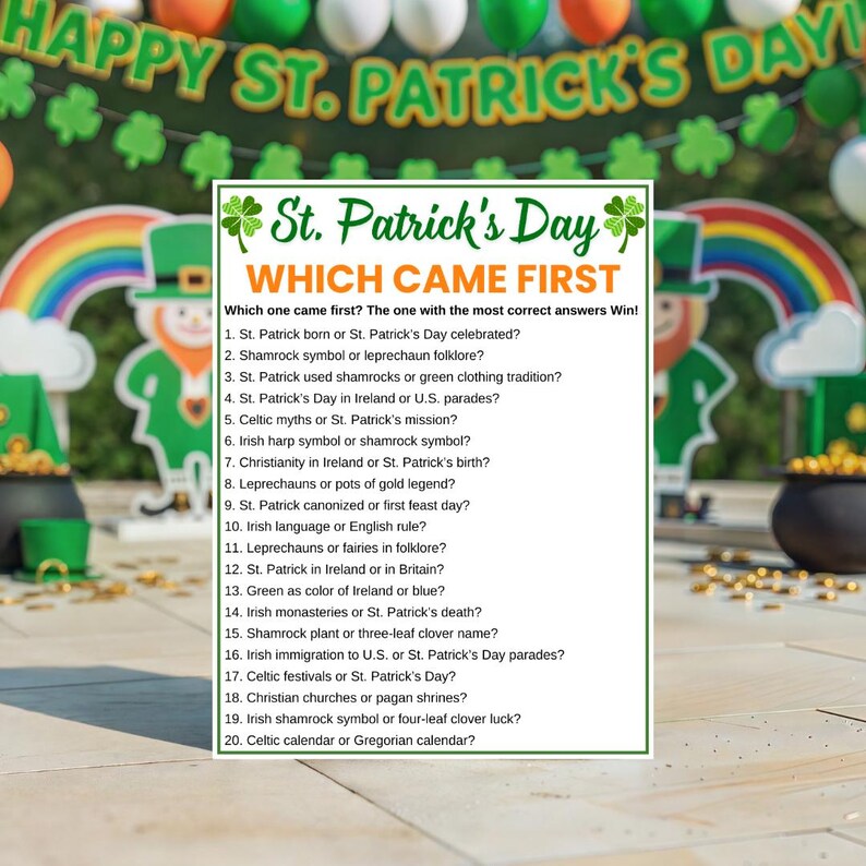 St Patrick's Day Which Came First Game, St Patricks Trivia, Printable ...
