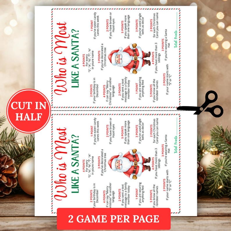 Who is Most Like Santa Game, Christmas Game, Christmas Activity, Santa ...