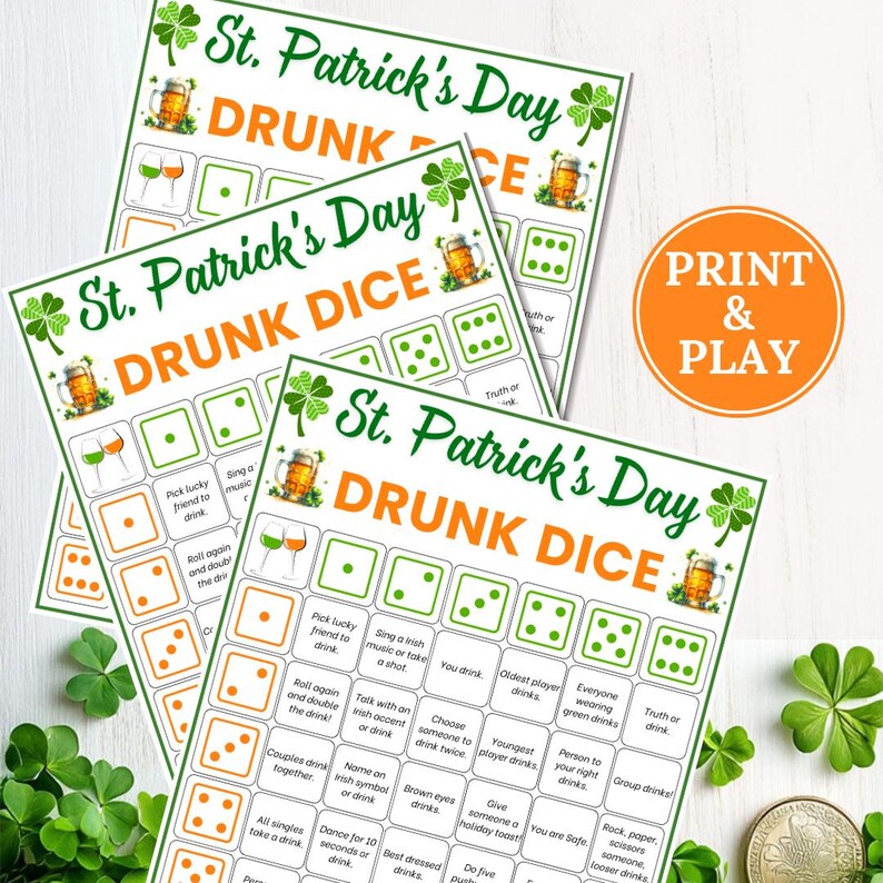 St. Patrick’s Day Drinking Game, Roll the Dice, Adult Party Games ...