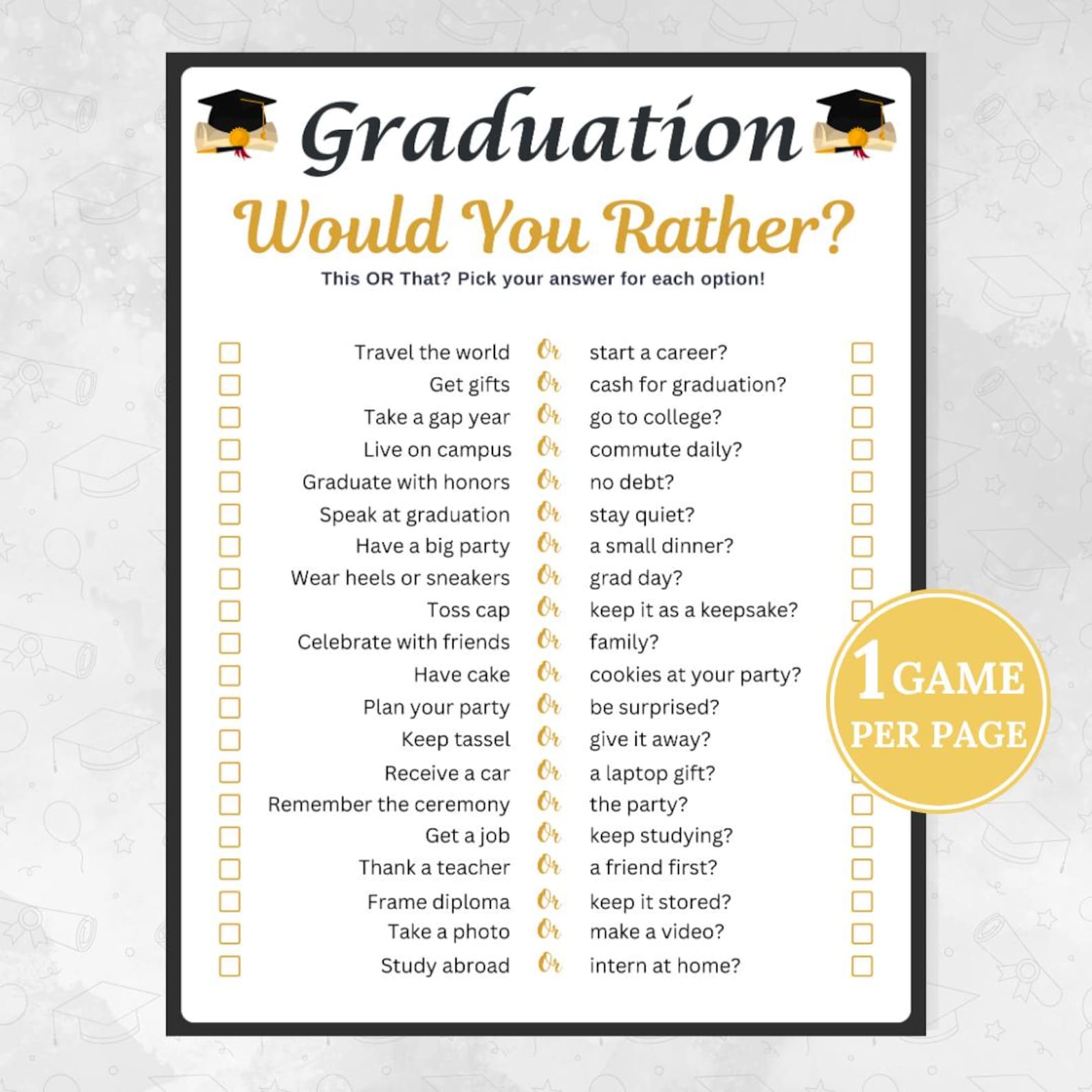 Graduation Would You Rather Game, Printable This or That Games ...