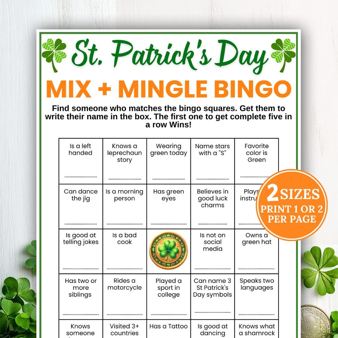 St. Patrick's Day Mix and Mingle Bingo Game, Get to Know You, Work ...