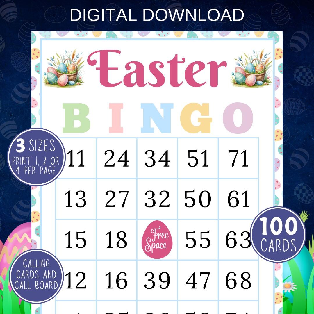 100 Easter Day Bingo Cards, Easter Day Bingo Game, Instant Download ...