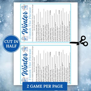 Winter Finish the Phrase Game, Printable Winter Party Games, Winter ...