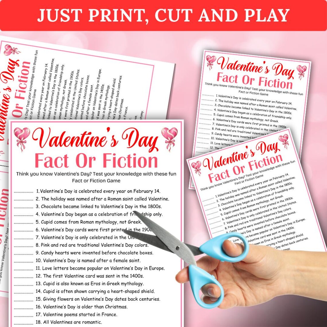 Valentine's Day Fact or Fiction Game, Valentines Party Game, True or ...
