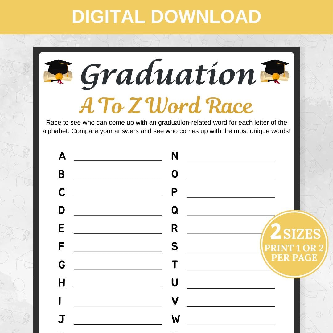 Graduation A-Z Word Race Game, Graduation Word Games, 2025 Grad Party ...