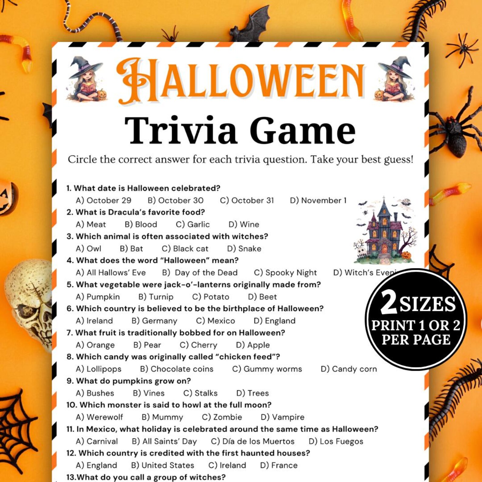Halloween Trivia Game, Printable Halloween Games, Halloween Trivia Quiz ...