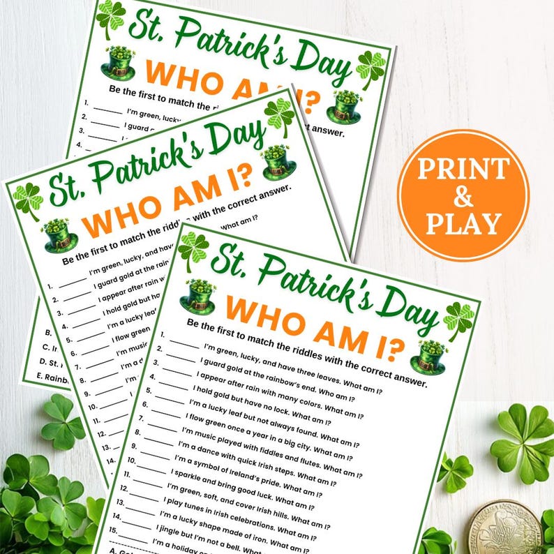 St. Patrick’s Who Am I Riddles, Holiday Riddles, St. Patrick's Day ...