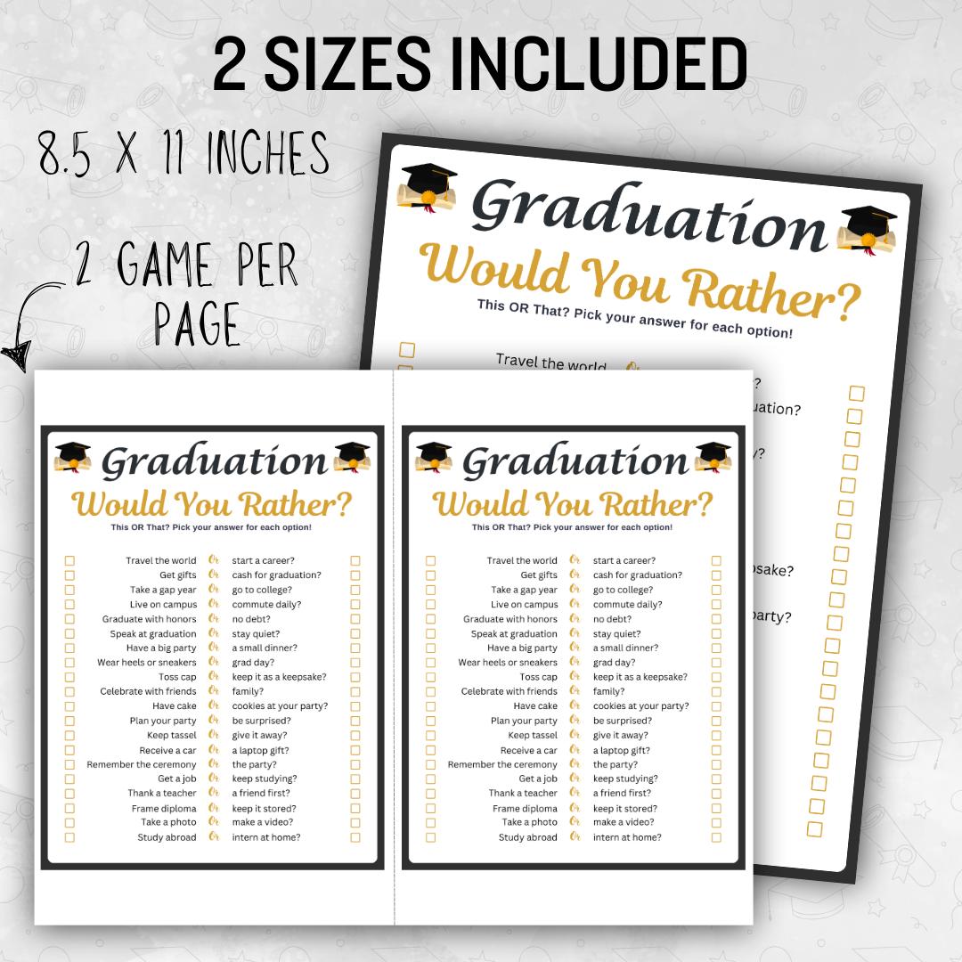 Graduation Would You Rather Game, Printable This or That Games ...