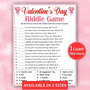 Valentine's Riddles Game, Valentines Riddle Me This Game, Holiday ...