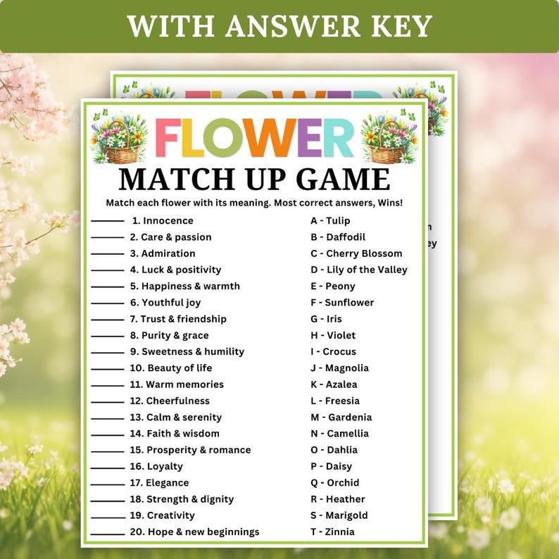 Flower Match Up, Spring Flower Trivia, Spring Games, Spring Party Game ...