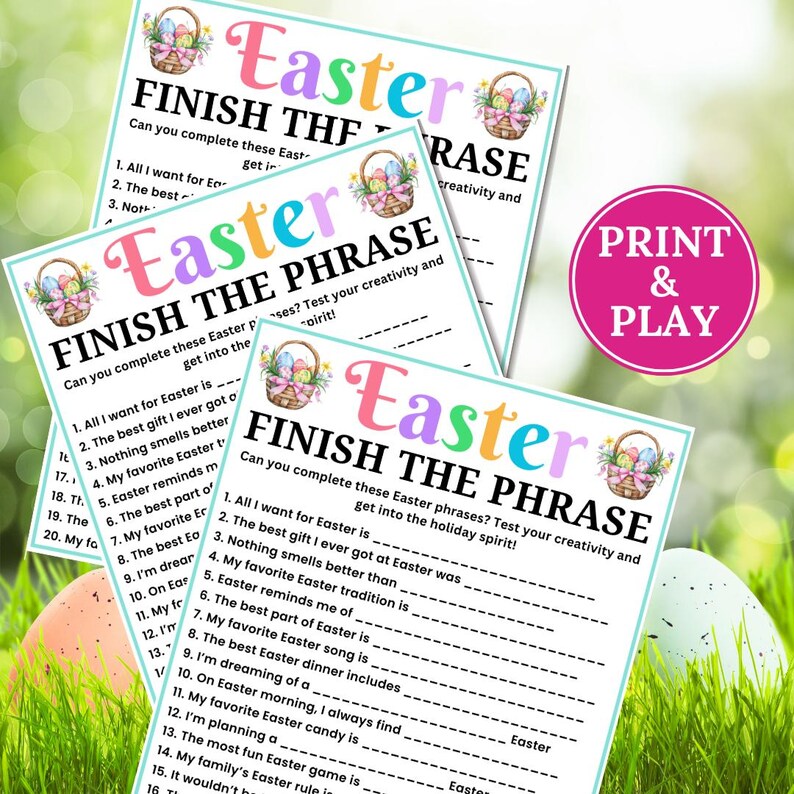 Easter Finish the Phrase Game, Printable Easter Party Game, Easter Game ...