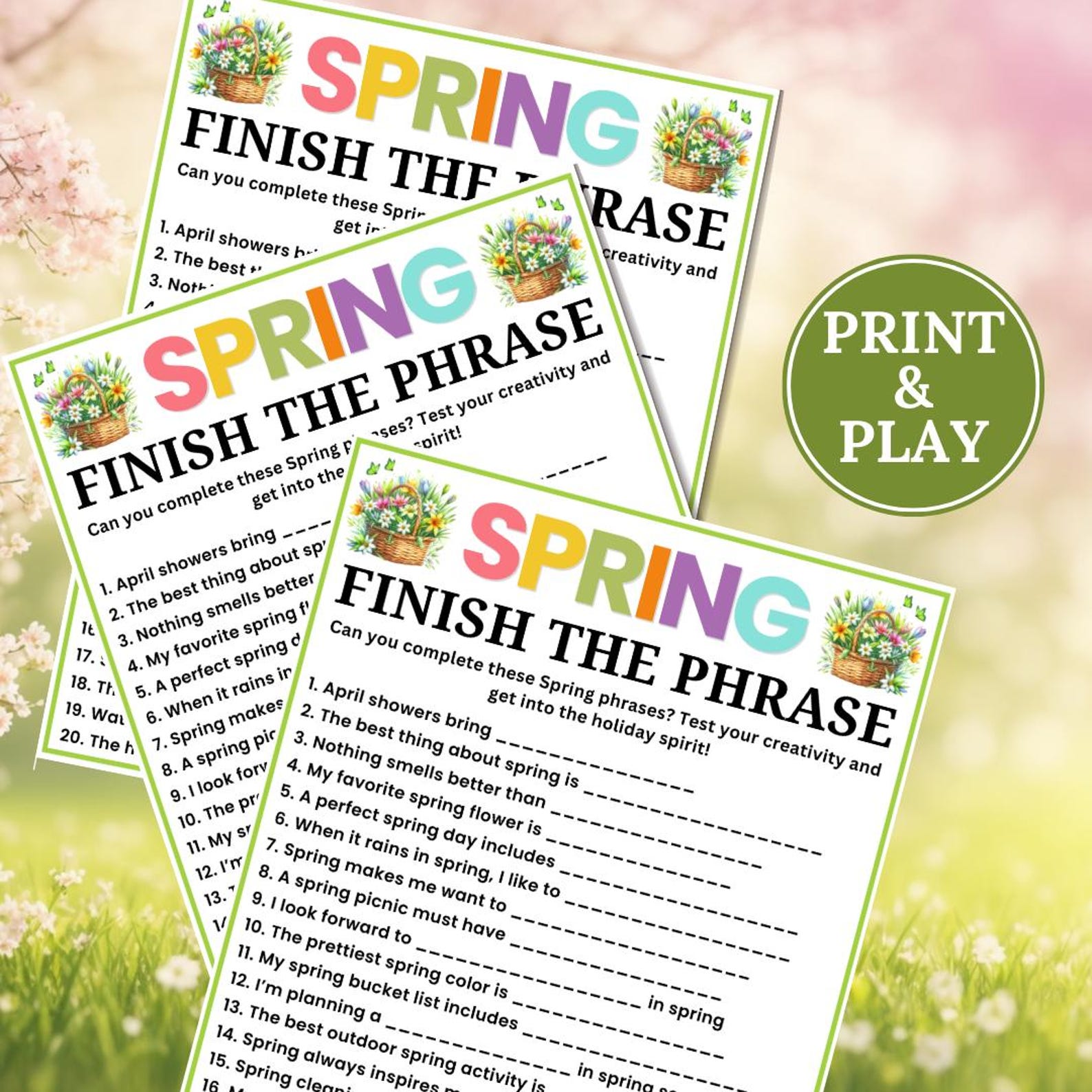 Spring Finish the Phrase Game, Printable Party Game, Spring Activity ...