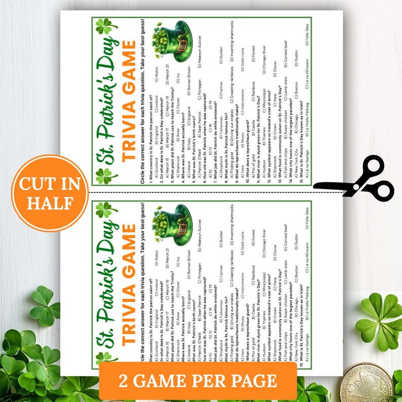 St Patrick's Day Trivia Game, Printable Trivia Questions, Trivia Quiz ...