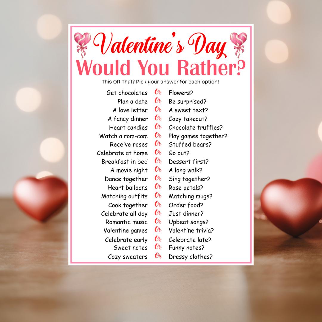 Valentine's Day This or That Game, Would You Rather Game, Party Games ...