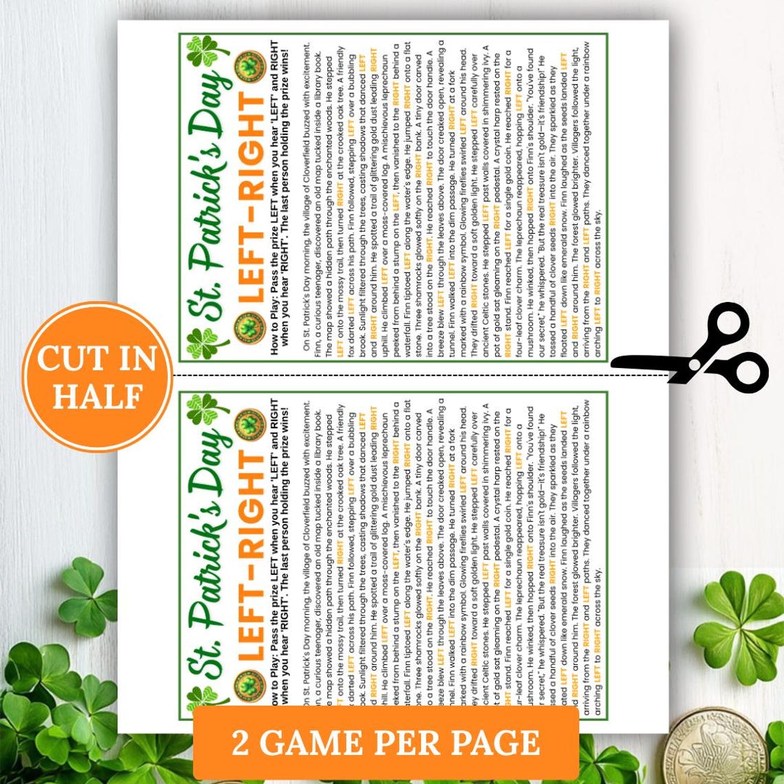 St. Patrick's Day Left Right Game, Pass the Prize Game, St Paddys Day ...