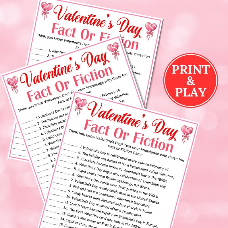 Valentine's Day Fact or Fiction Game, Valentines Party Game, True or ...