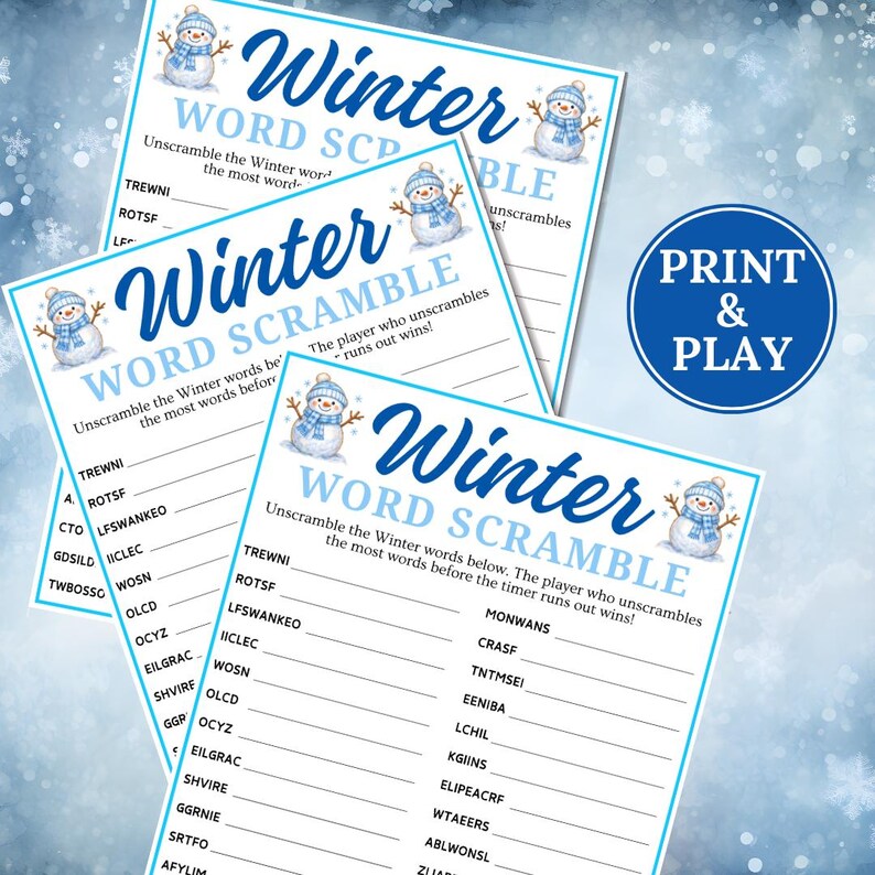 Winter Word Scramble Game, Printable Winter Game, Word Unscramble ...