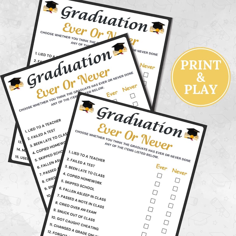 Graduation Party Games Never Have I Ever, Grad Party Games, Fun ...