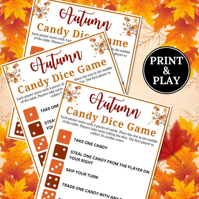 Candy Dice Game, Fall Party Game, Pass the Candy Dice Game, Group Party ...