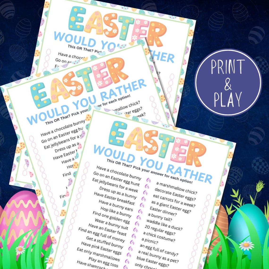 Easter Day Would You Rather Game, Printable This or That Games for Kids ...