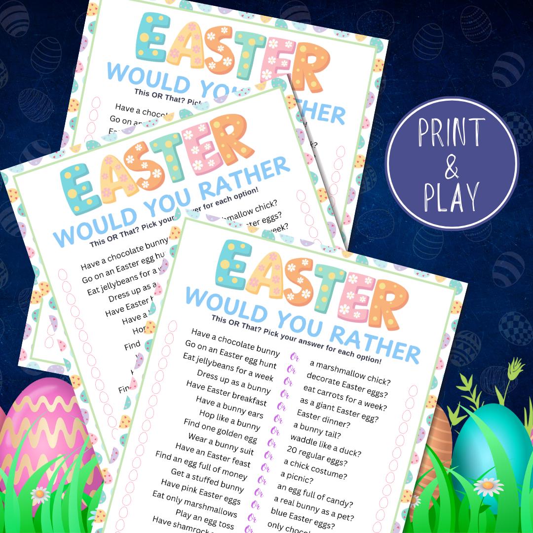 Easter Day Would You Rather Game, Printable This or That Games for Kids ...