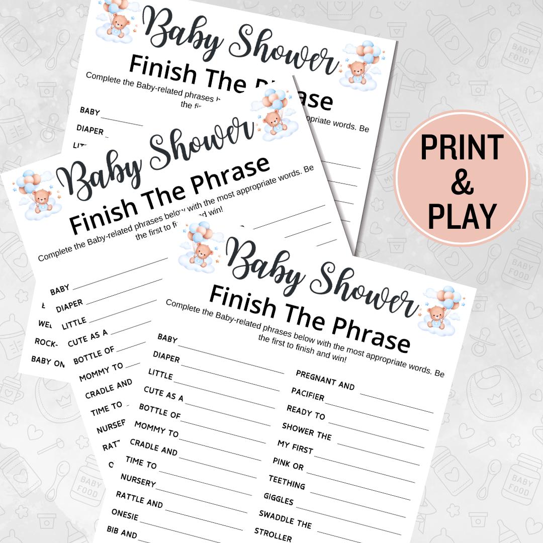 Baby Shower Finish the Phrase Game, Baby Shower Games, Printable Game ...