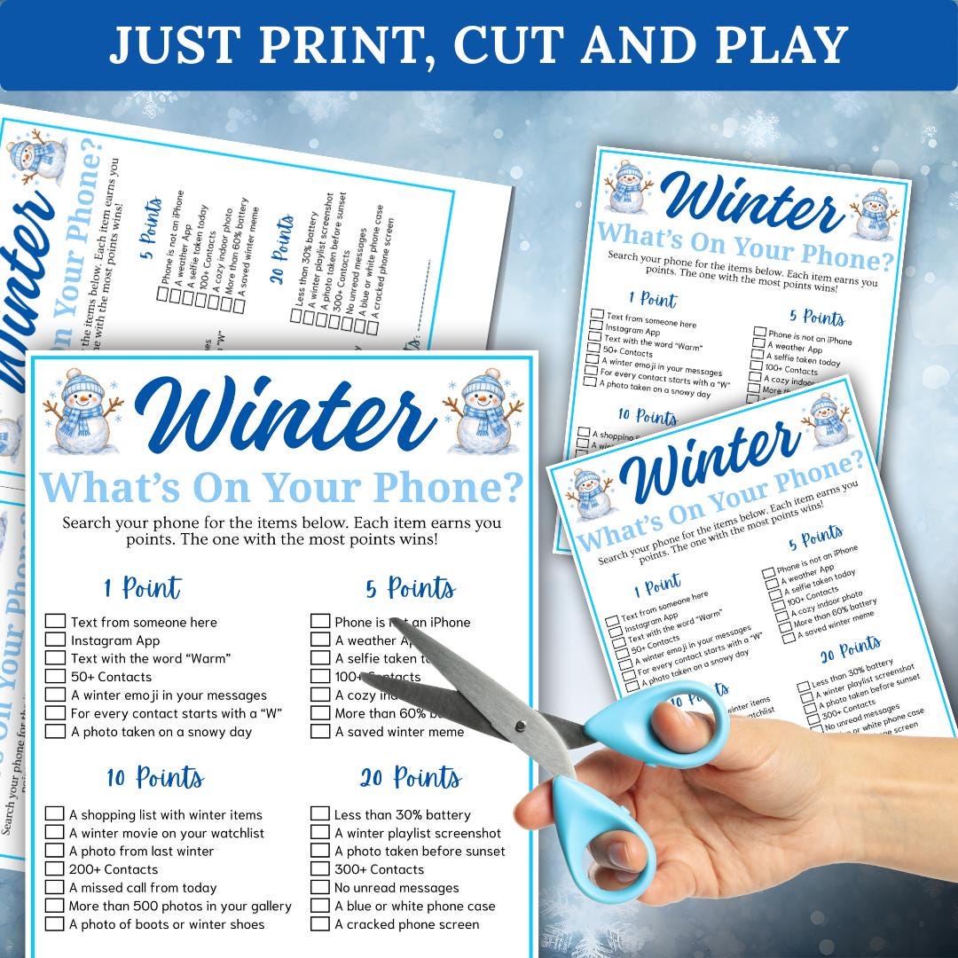 Winter Whats on Your Phone Game, Winter Party Game, Printable Family ...